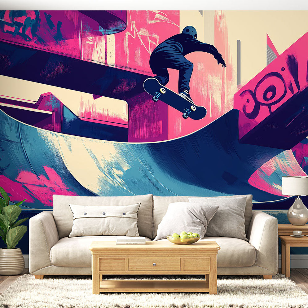 Mural Wallpaper skateboard | Urban style with skateboarder in full act ...