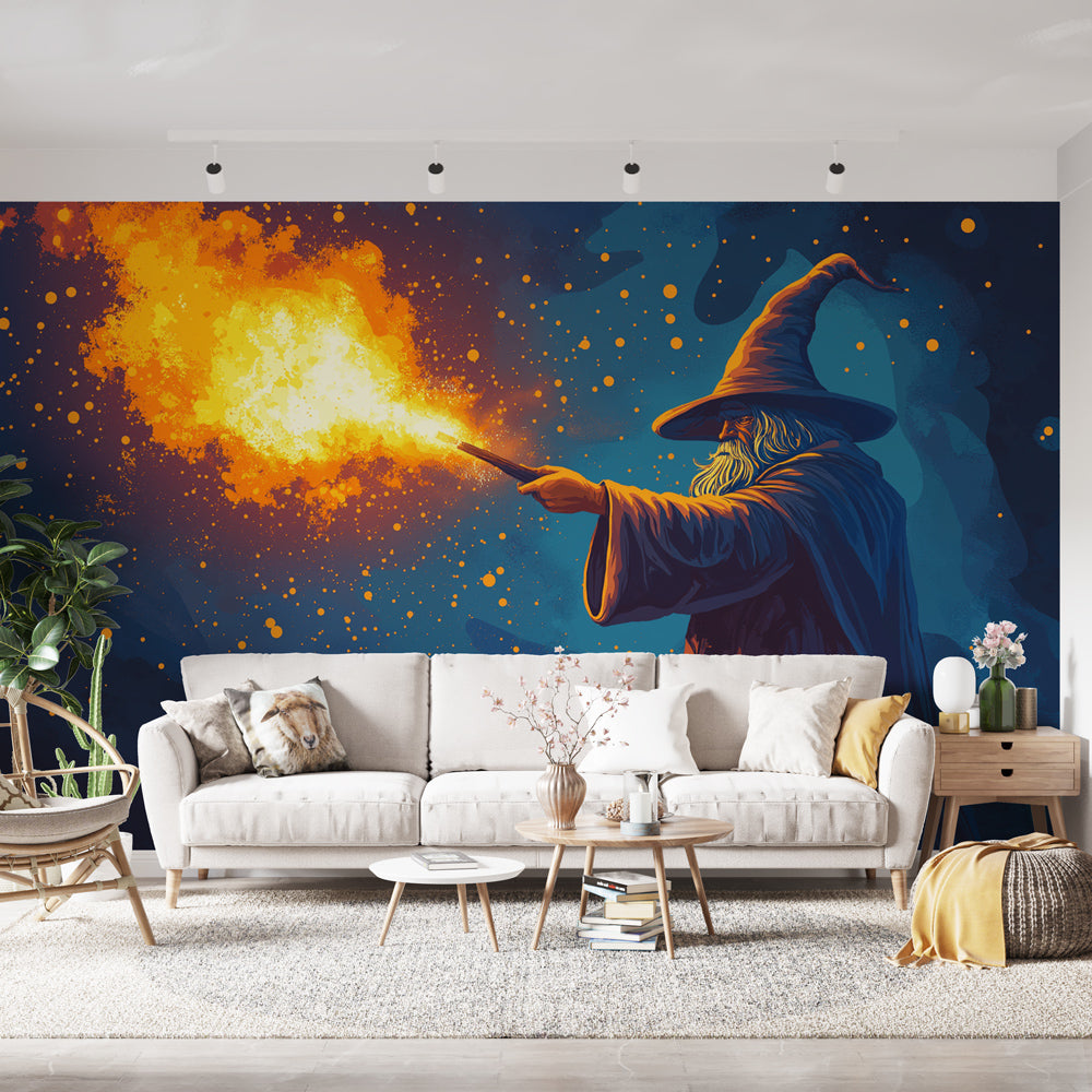 Mural Wallpaper wizard | Sparkling magic under a starry sky — WonderMural