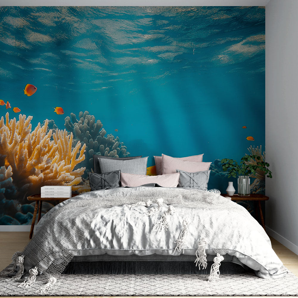 Mural Wallpaper Underwater | Coral Reef Scene with Colorful Fish ...