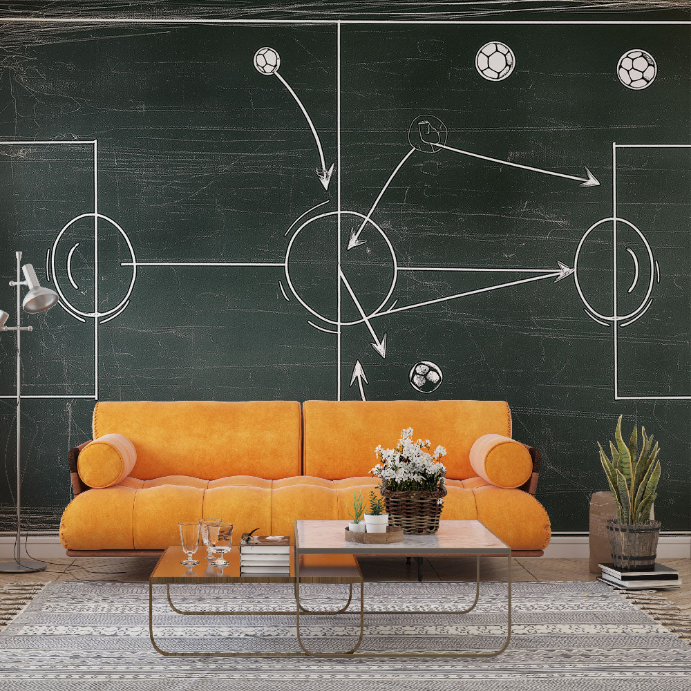 Tapete Fußballstrategie | Spielplan auf Tafel — WonderMural