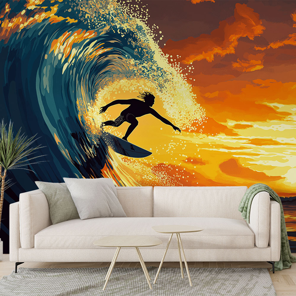 Mural Wallpaper surfing at sunset | Wave emotions and vibrant colors ...
