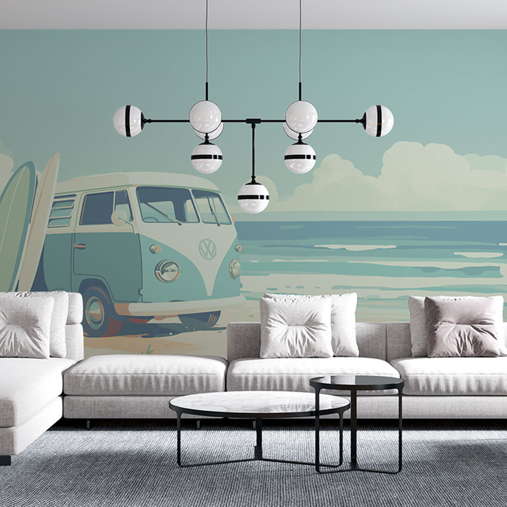 Tapeta na ścianę surf | Kombi i plaża pastelowaI18n Error: Missing ...