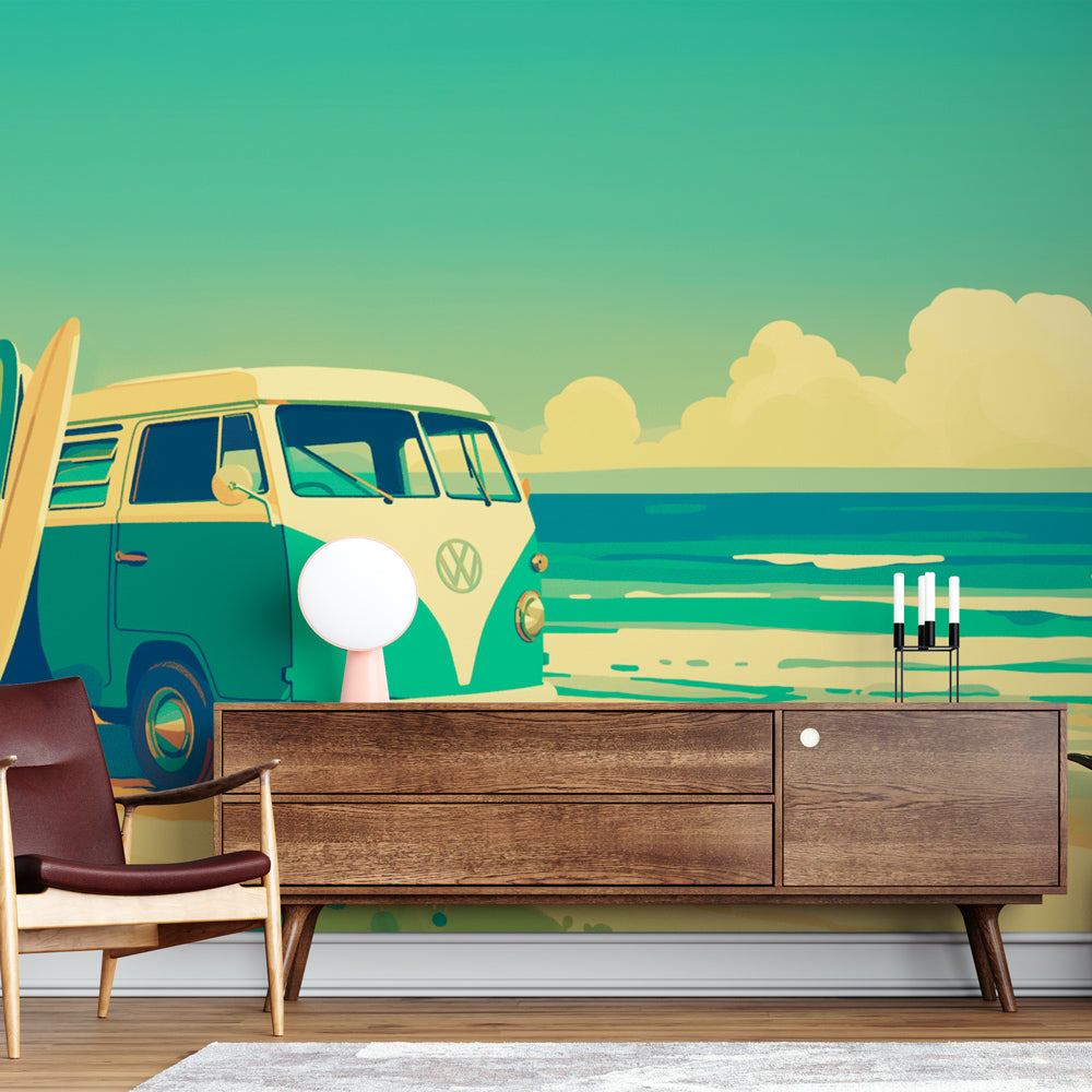 Mural Wallpaper surf | Combi and vintage beach — WonderMural