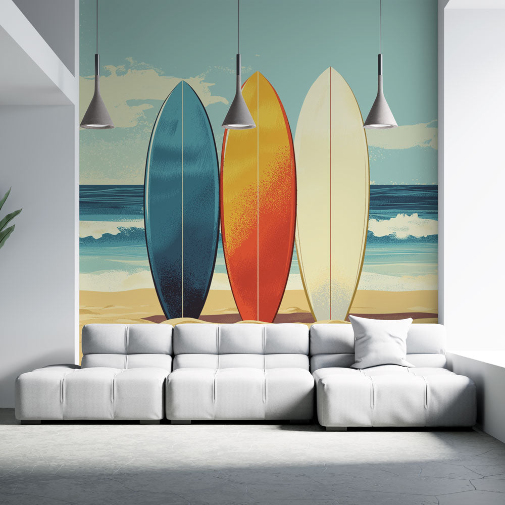 Mural Wallpaper surf | Colorful boards on the beach with an ocean view ...