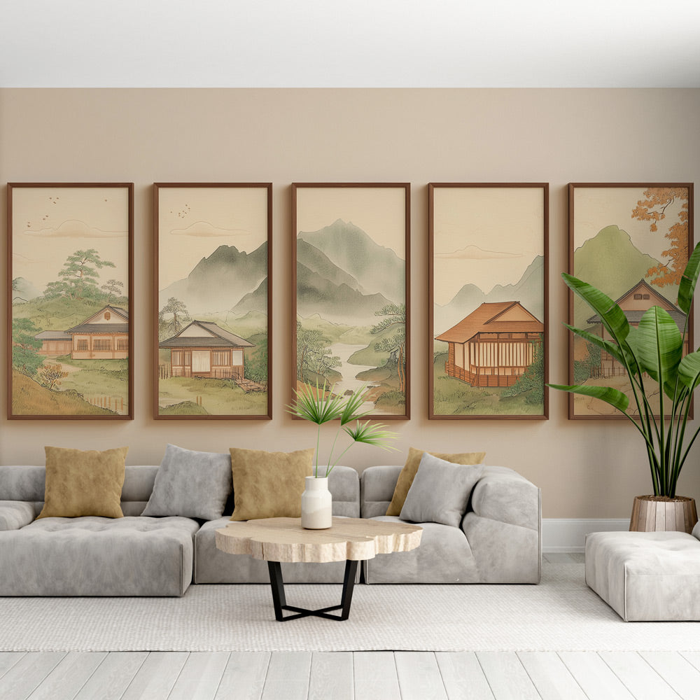 Mural Wallpaper tableau imitation | Peaceful Japanese landscape with t ...