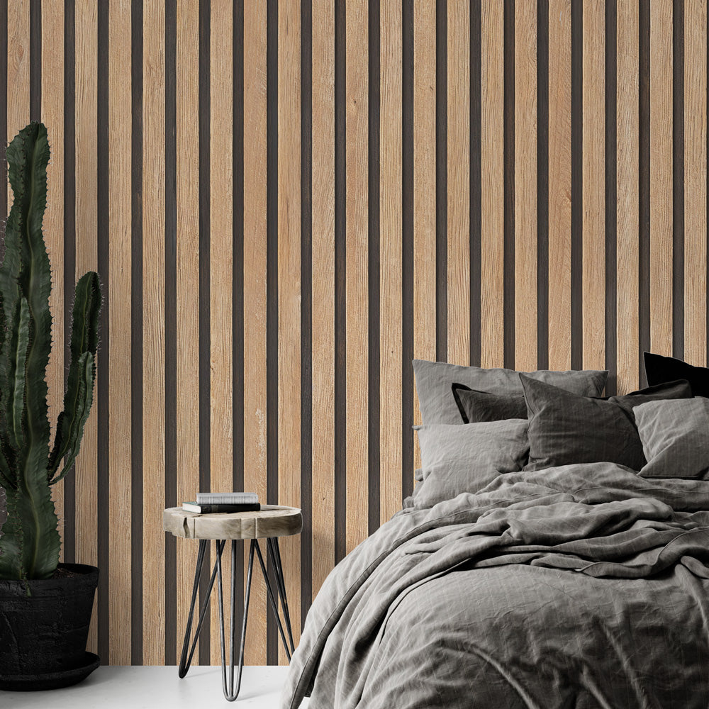 Mural Wallpaper Oak Wood Vertical Panel — WonderMural