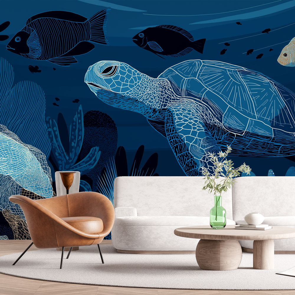Mural Wallpaper sea turtle | Artistic design of turtle and corals in d ...