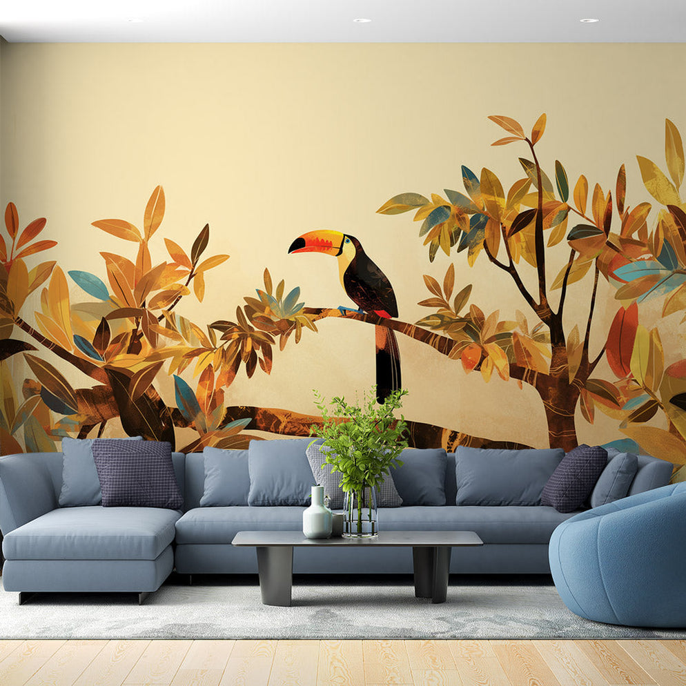 Toucan Mural Wallpaper | Colorful Leaves — WonderMural