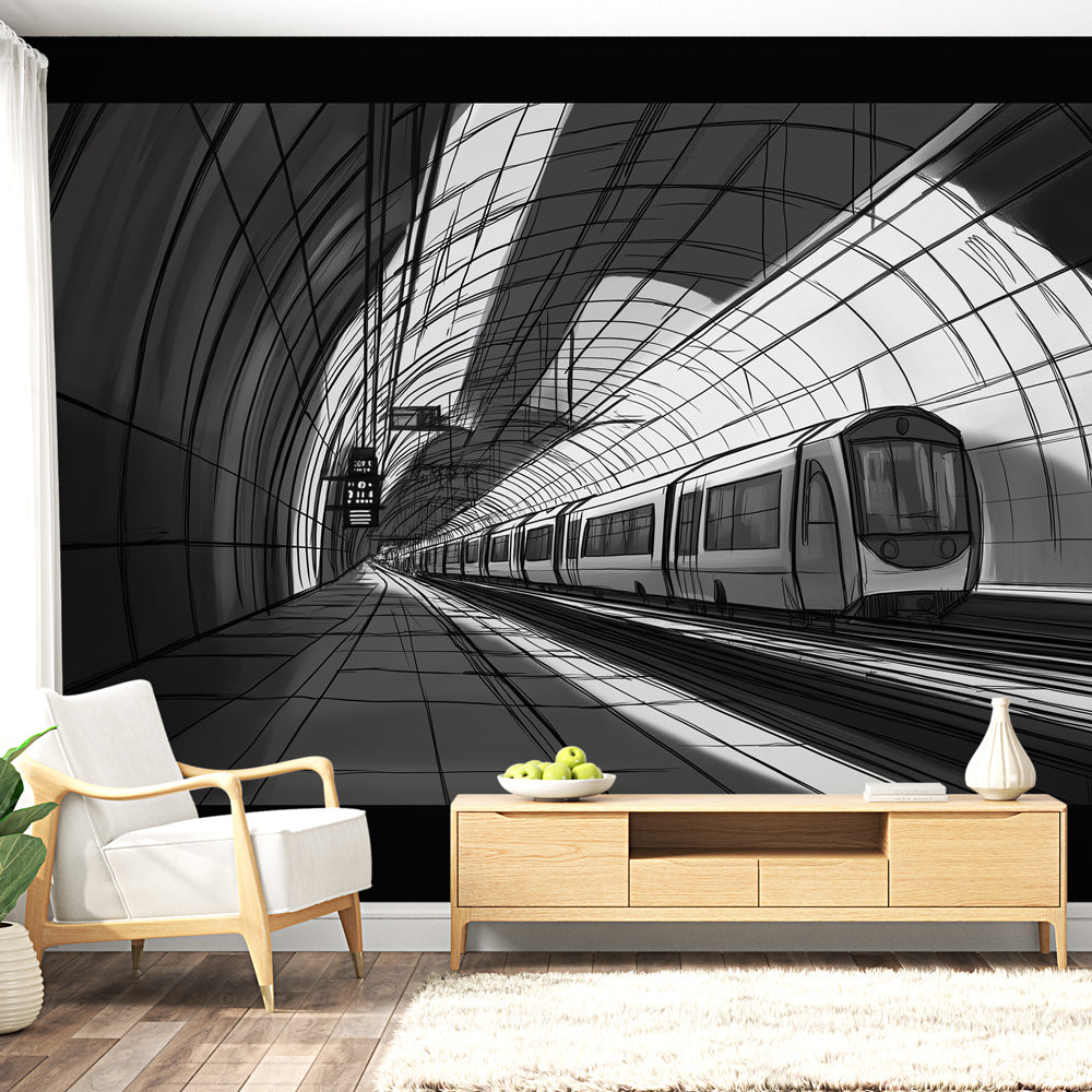 Mural Wallpaper subway tunnel | Stylized illustration of a modern subw ...