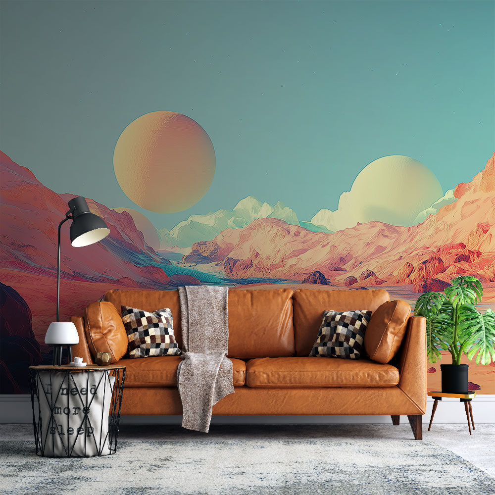 Mural Wallpaper universe | Extraterrestrial landscape with giant plane ...