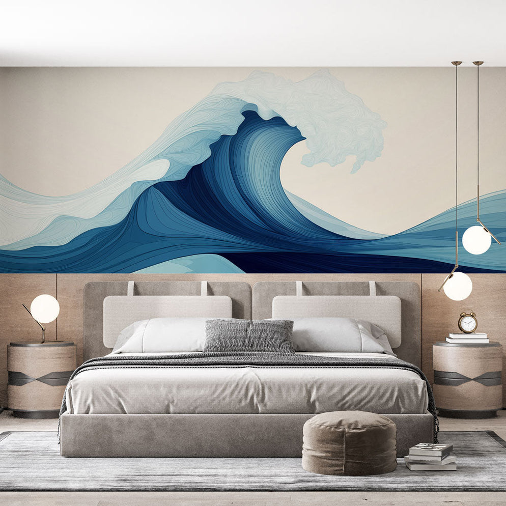 Mural Wallpaper wave | Graphic in shades of blue — WonderMural