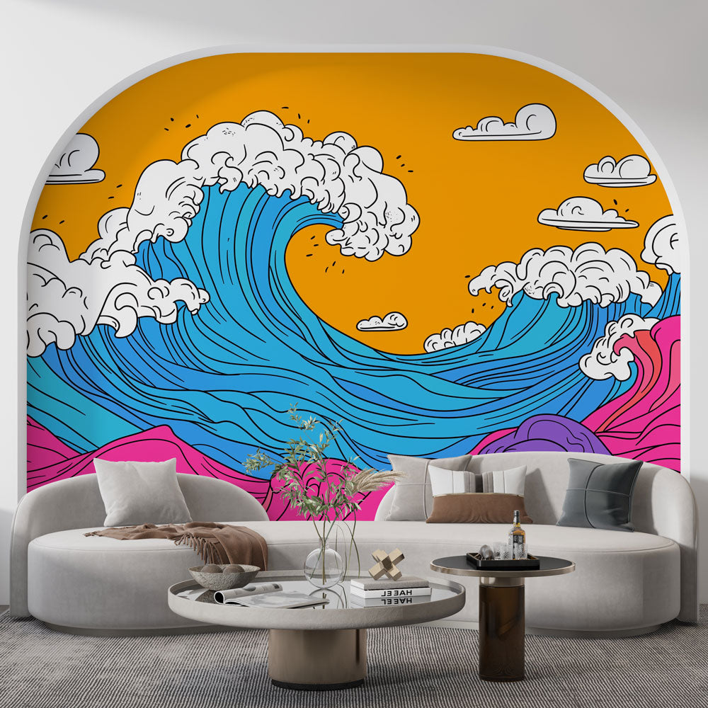 Mural Wallpaper Japanese Wave | Colored Waves — WonderMural