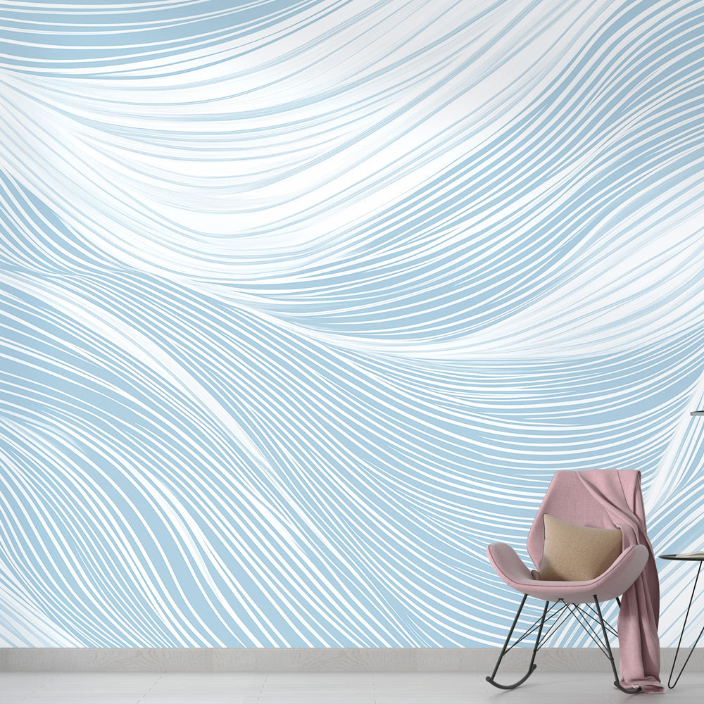 Mural Wallpaper wave | Wavy pattern in blue and white — WonderMural