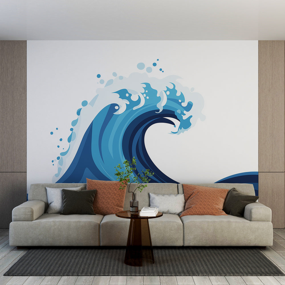 Mural Wallpaper wave | Oceanic Wave in Blue — WonderMural