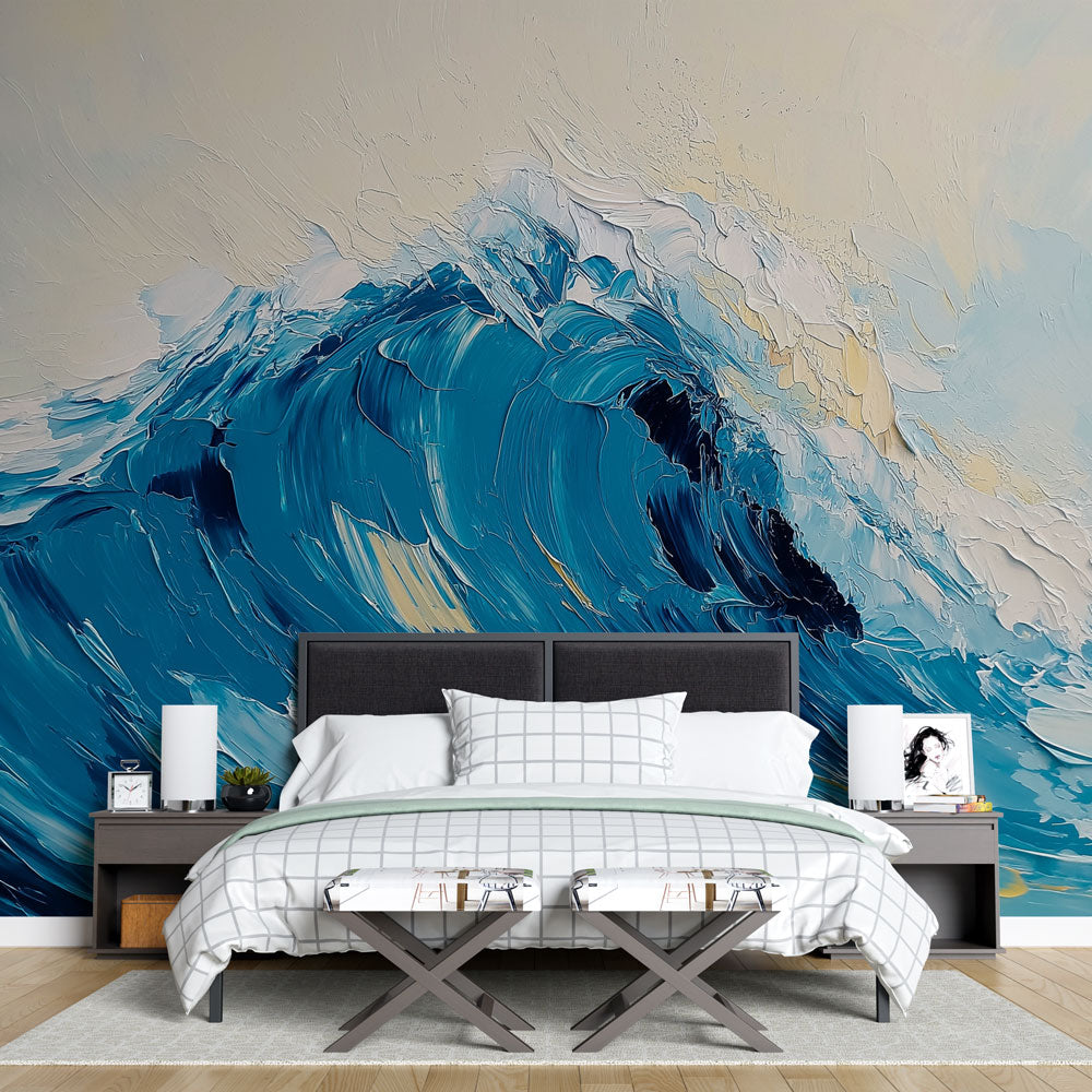 Mural Wallpaper panoramic wave | Oil painting — WonderMural