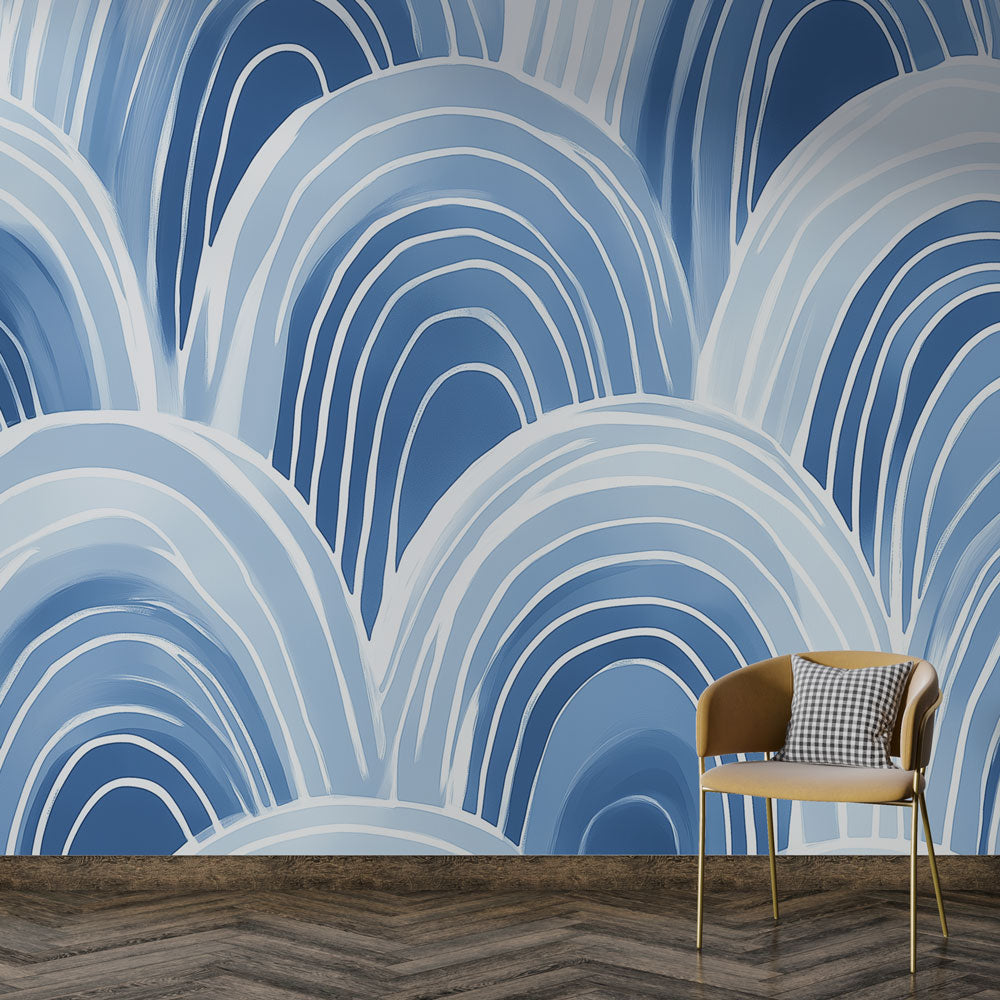 Mural Wallpaper blue waves | Wavy patterns in shades of blue — WonderMural