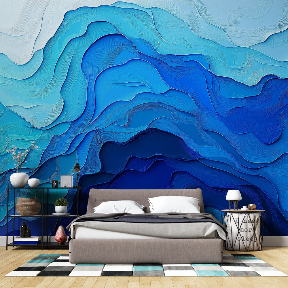 Mural Wallpaper blue waves | Wavy patterns evoking aquatic shades ...