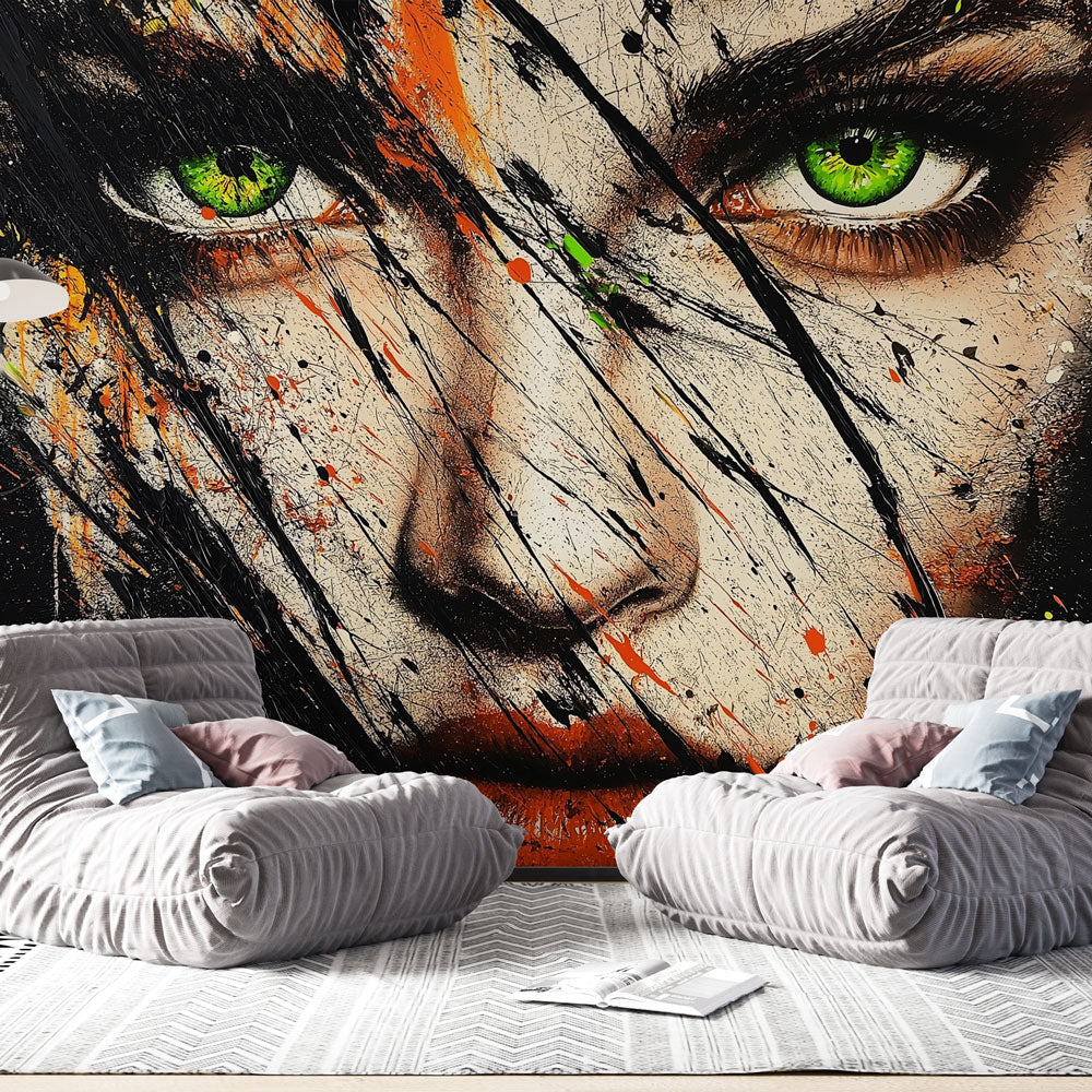 Mural Wallpaper abstract face | Captivating face with splashes of brig ...