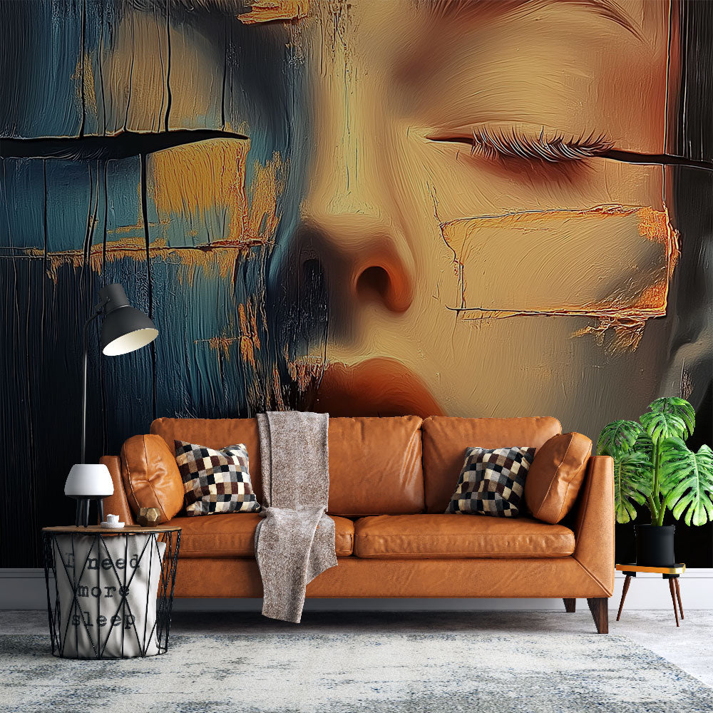 Mural Wallpaper abstract face | Stylized face with modern textures ...