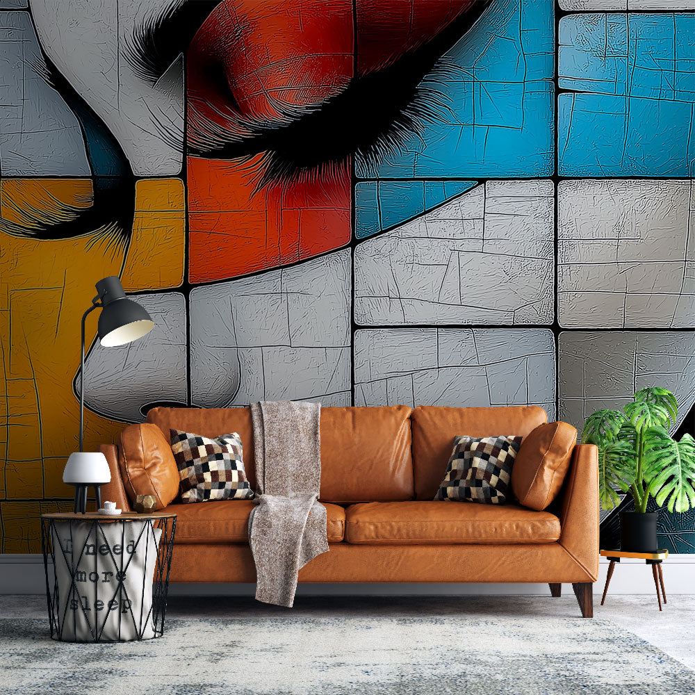 Mural Wallpaper face | Stylized portrait in bright colors — WonderMural
