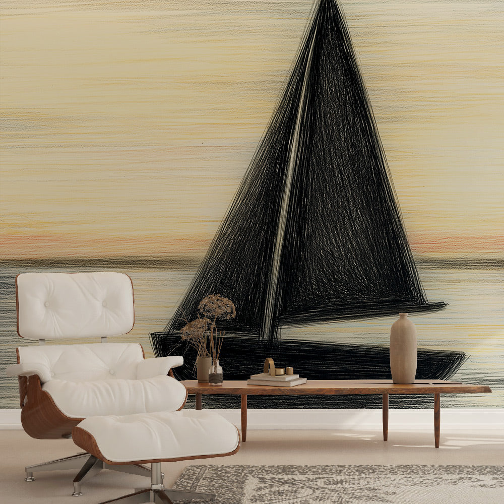 Papel pintado sailboat | Silueta de un velero en un cielo pastel al am — WonderMural