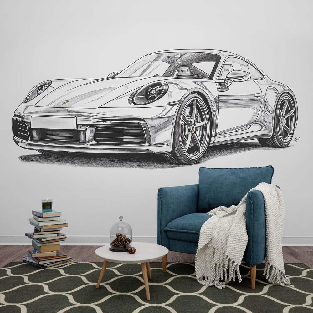 Mural Wallpaper sports car | Detailed drawing of an elegant model ...