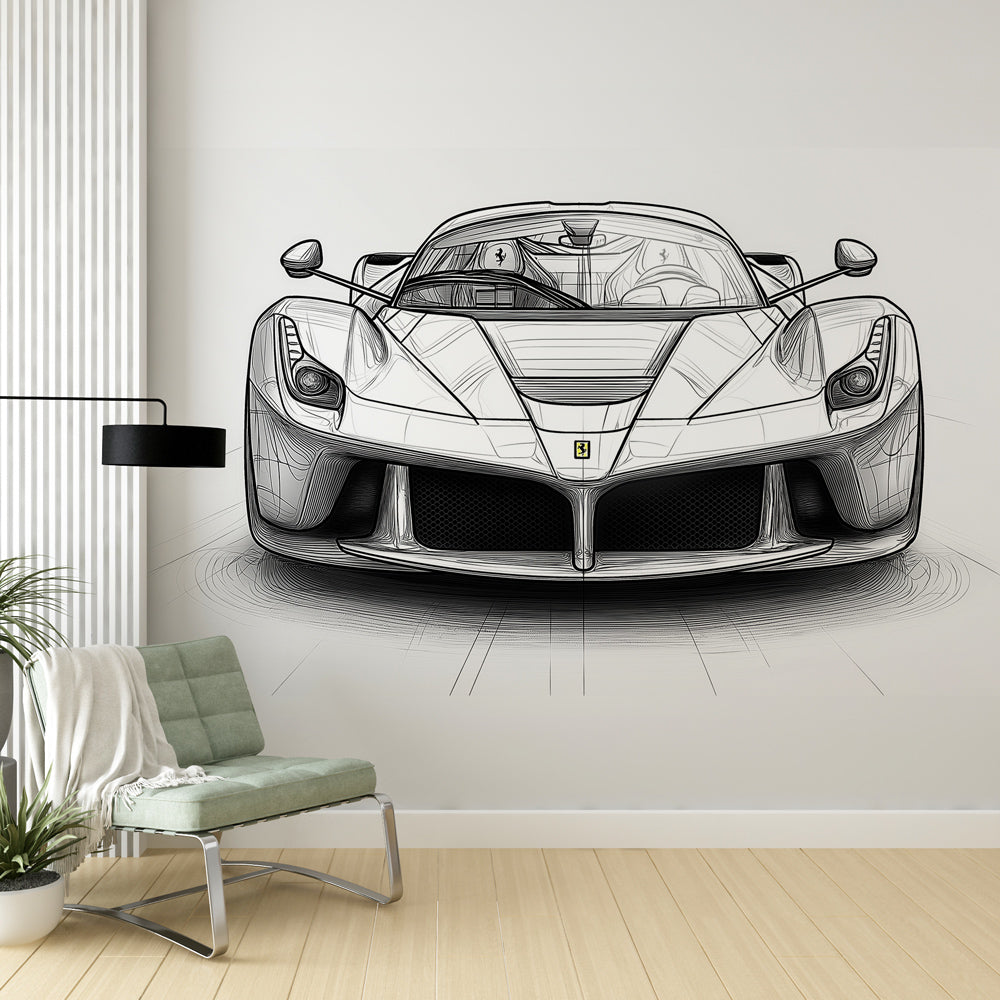 Mural Wallpaper sports car | Elegant Ferrari sketch — WonderMural