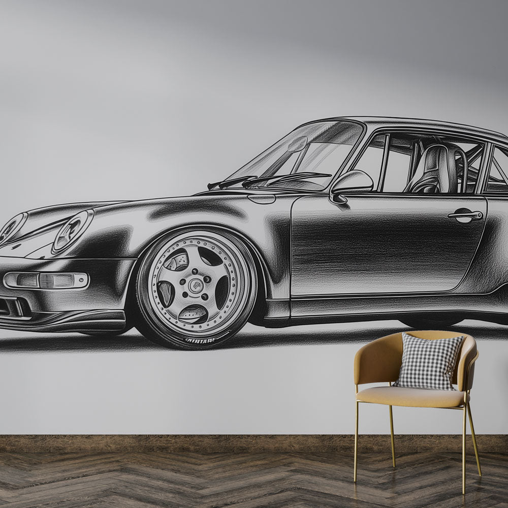 Mural Wallpaper sports car | Stylized illustration of a Porsche ...