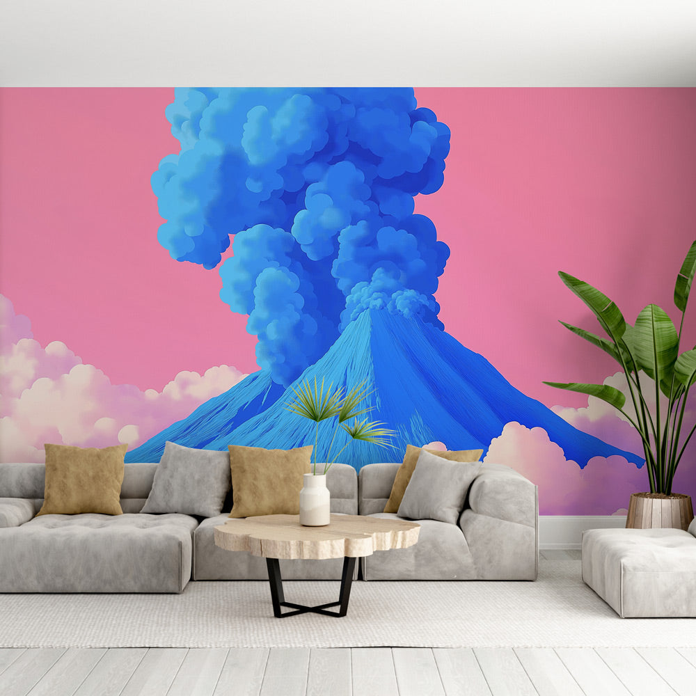 Mural Wallpaper colorful volcano | Artistic eruption on pastel backgro ...