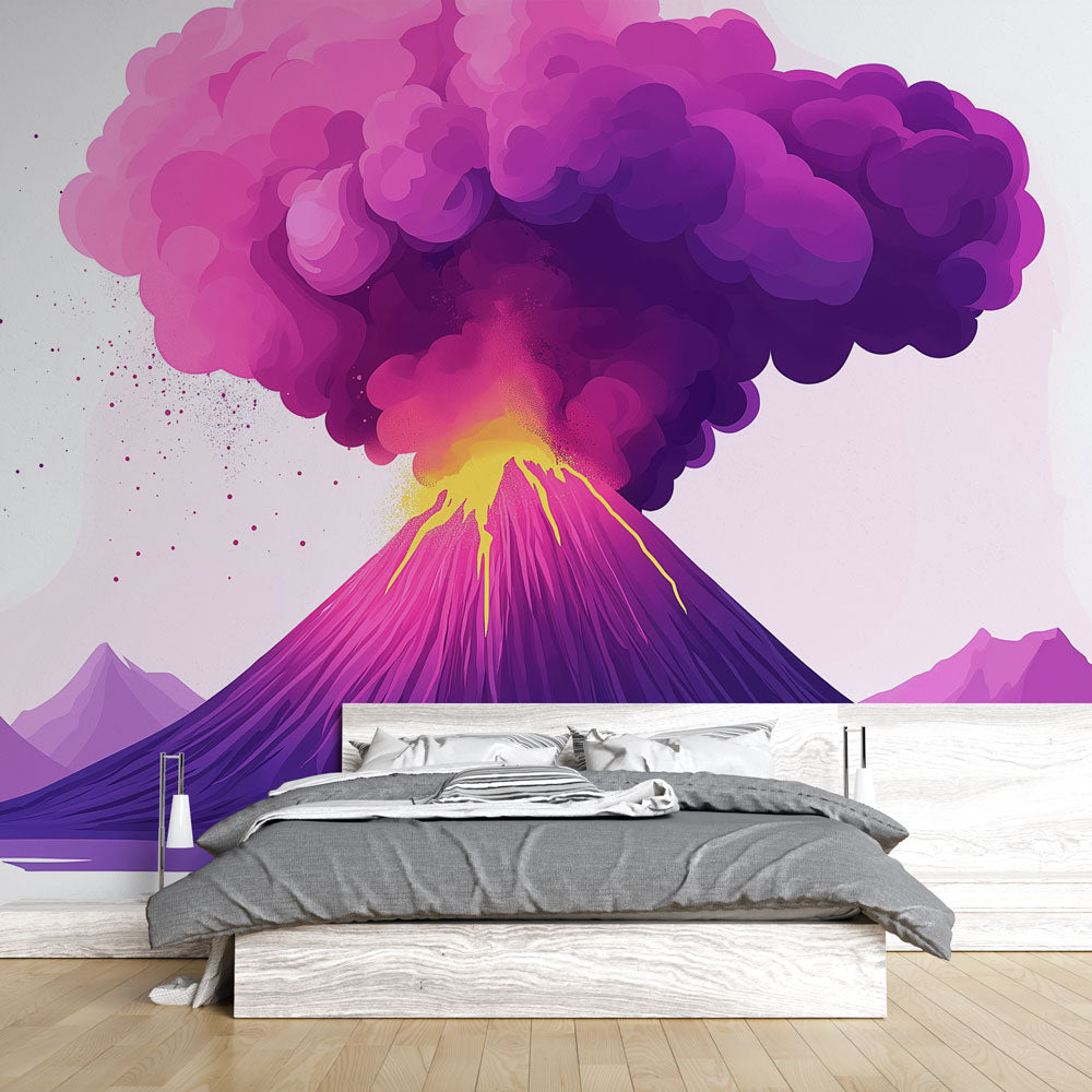 Mural Wallpaper volcano | Colorful Eruption in Purple and Yellow ...