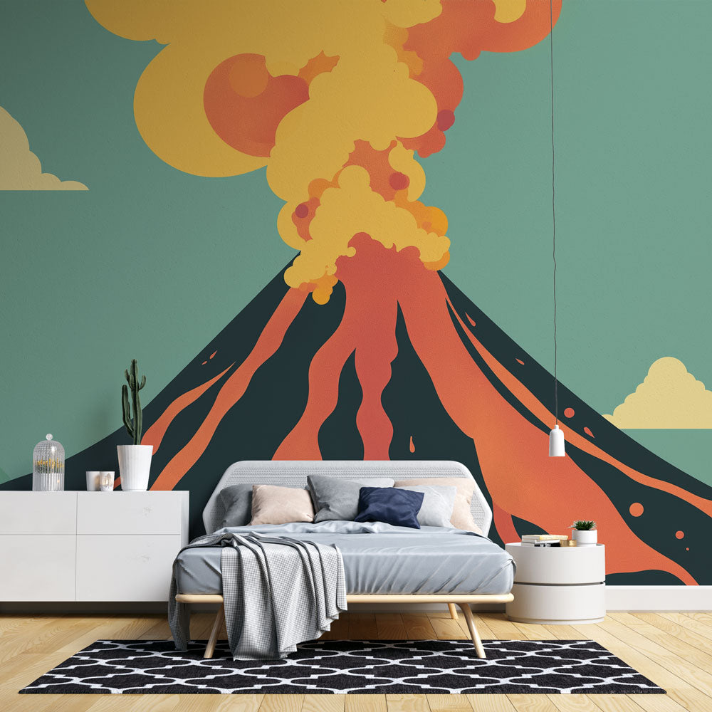Mural Wallpaper volcano | Colorful and stylized eruption — WonderMural