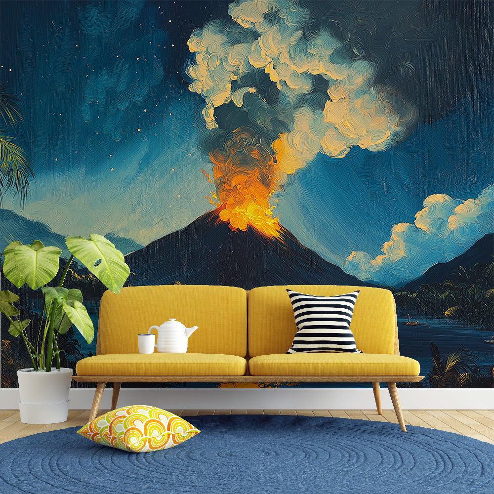 Mural Wallpaper volcanic | Dazzling Eruption and Tropical Landscape ...