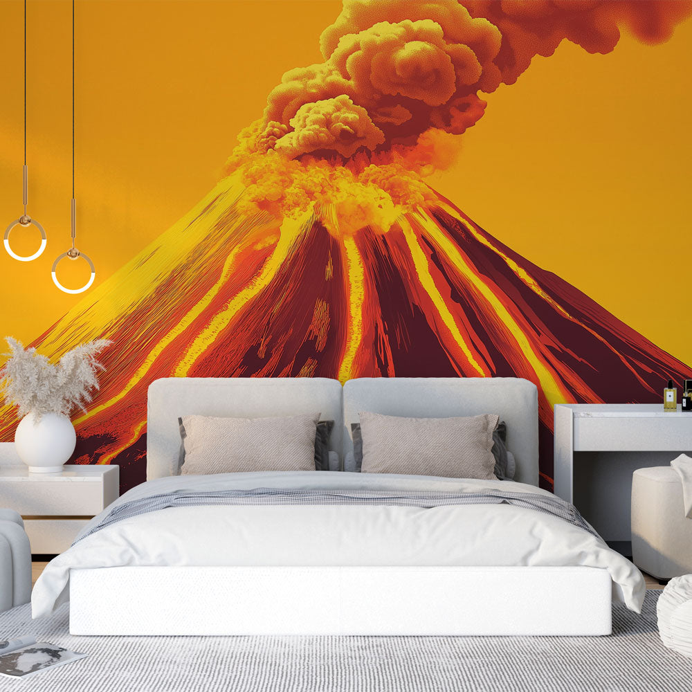 Mural Wallpaper volcanic | Flamboyant eruption of a volcano under an o ...