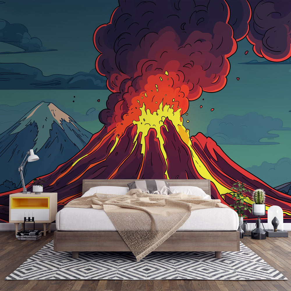 Mural Wallpaper volcanic | Eruption Lava and Dark Clouds — WonderMural
