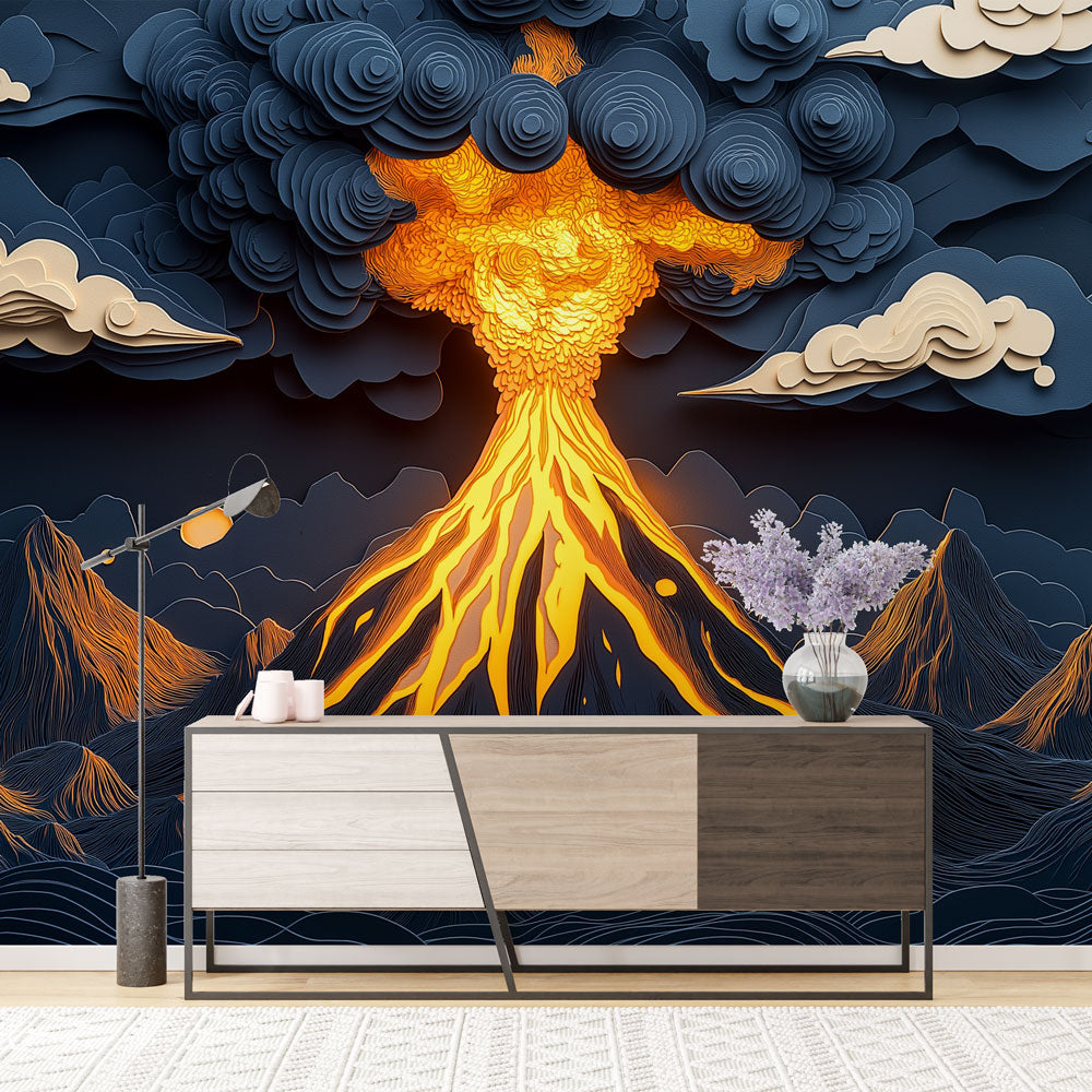 Mural Wallpaper volcanic | Majestic eruption with vivid colors and emb ...