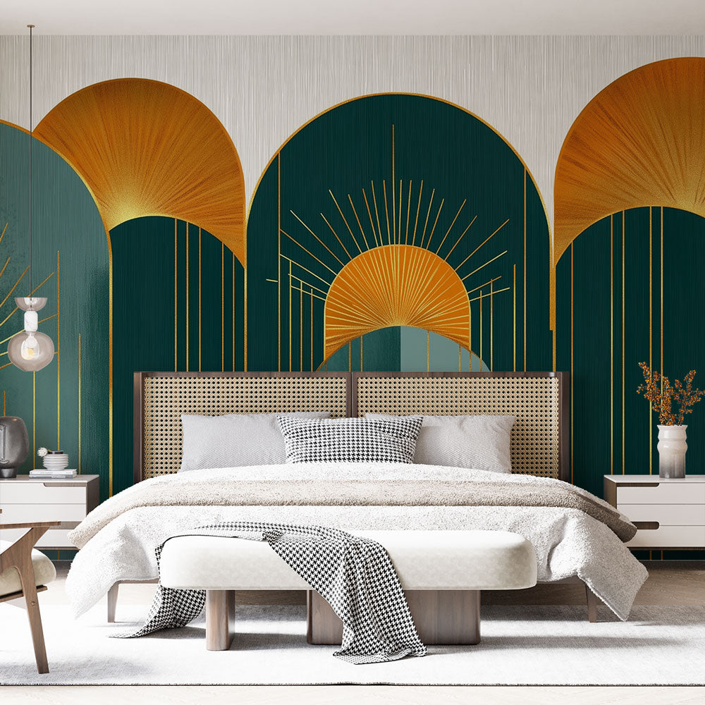 Mural Wallpaper Art deco | Emerald green and gold — WonderMural
