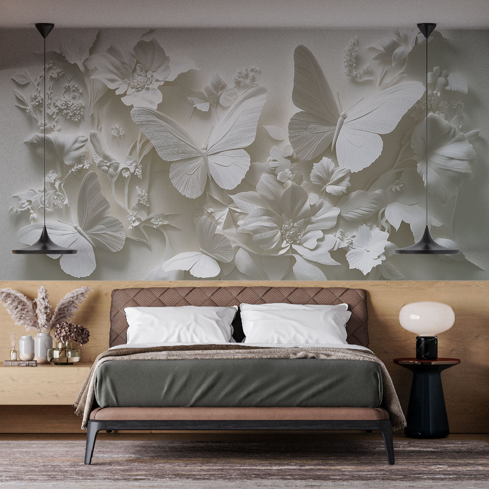 Mural Wallpaper Butterflies 3D | Elegant relief design — WonderMural