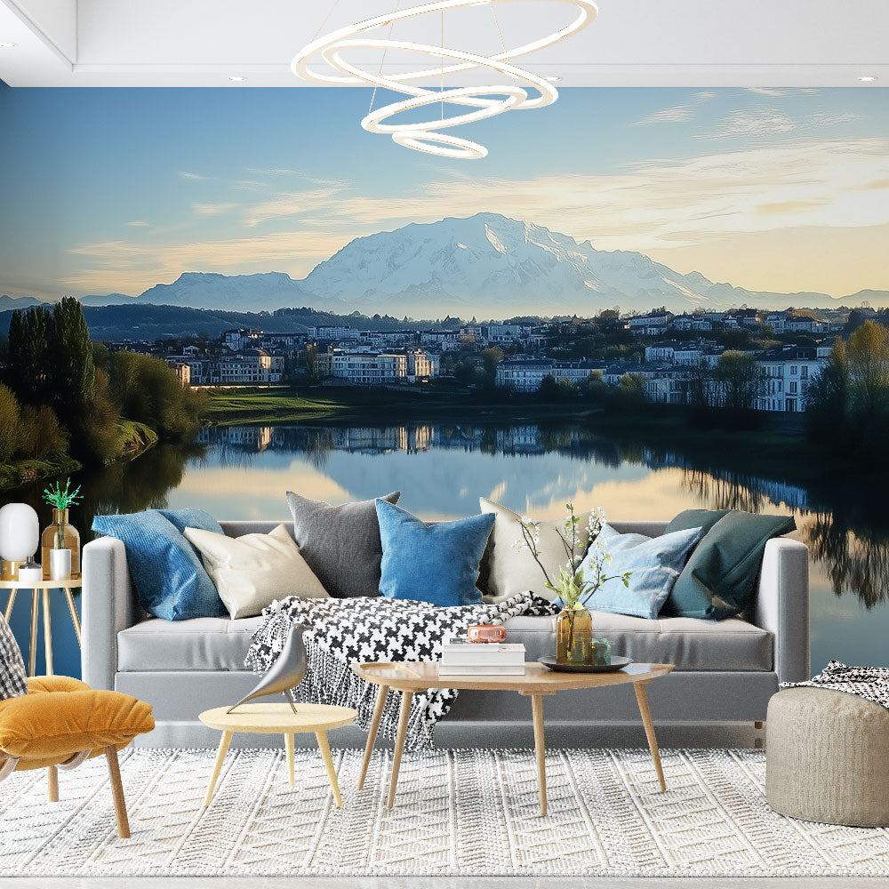 Mural Wallpaper alpine landscape | Mountain scene at sunrise — WonderMural