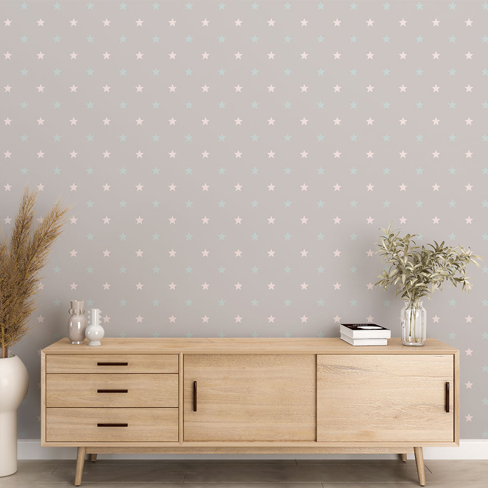 Mural Wallpaper stars | Gray background and soft star patterns ...