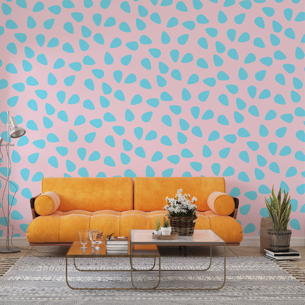 Papel pintado droplets | Patrón de tonos pastel azul y rosa — WonderMural