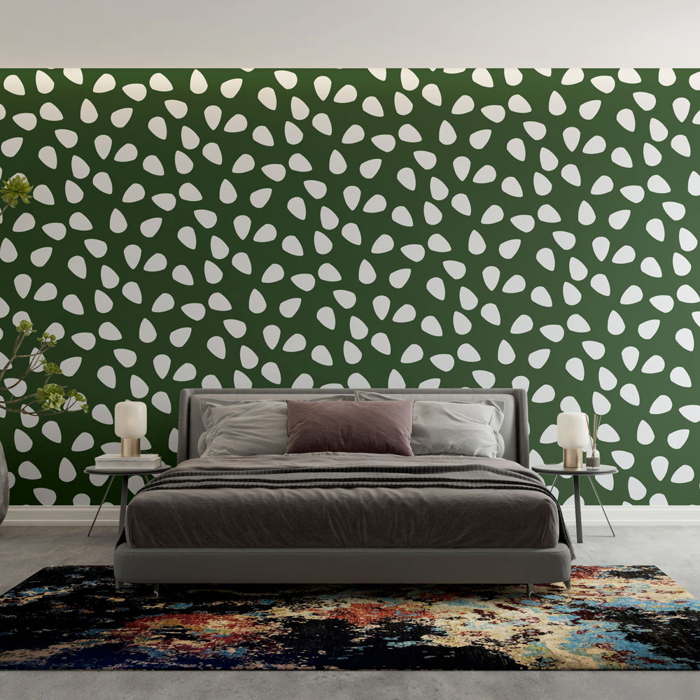 Mural Wallpaper abstract patterns | Green background and white pattern ...