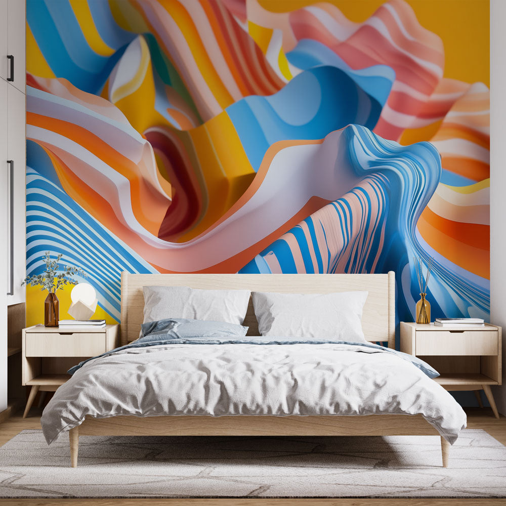 Mural Wallpaper wavy | Vibrant multicolored patterns — WonderMural