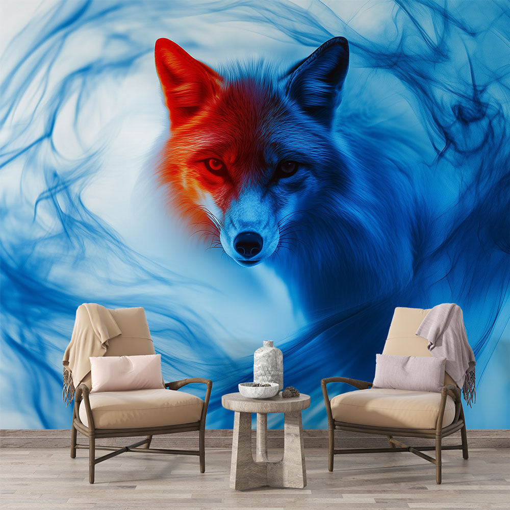 Mural Wallpaper fox | Fire and ice elements — WonderMural