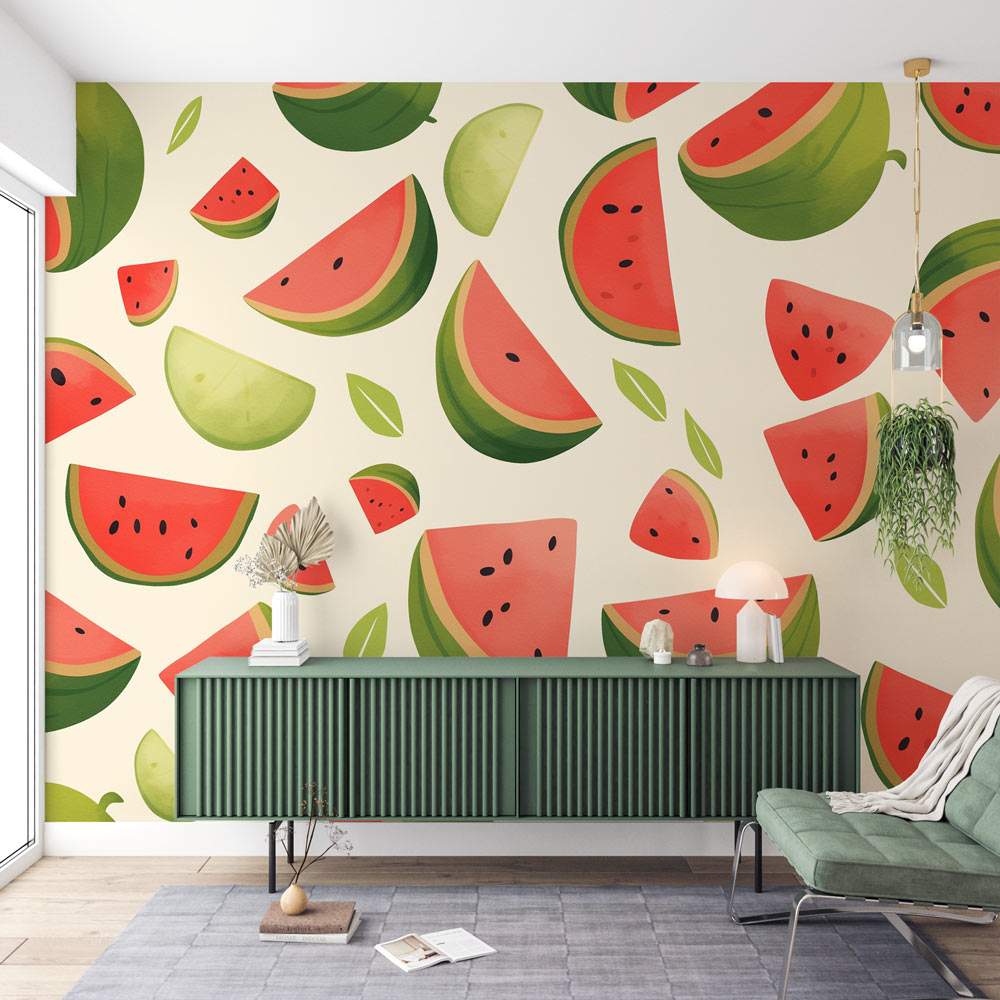 Watermelon Mural Wallpaper | Cascading Cut Watermelons — WonderMural