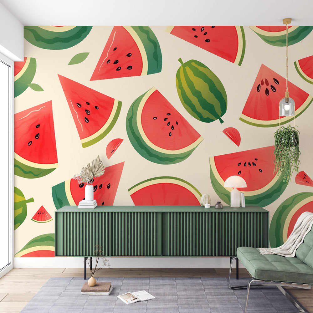 Watermelon Mural Wallpaper | Cut and Colorful Fruits — WonderMural
