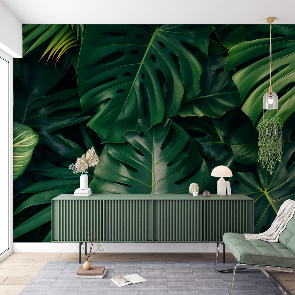 Monstera Mural Wallpaper | Large Green Toned Leaves — WonderMural