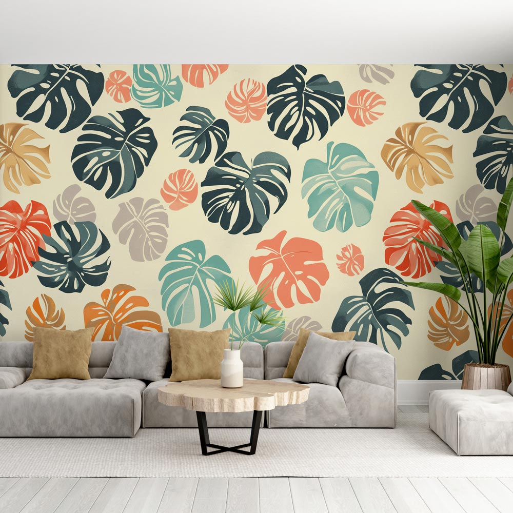 Mural Wallpaper monstera | Small multicolored monstera leaves — WonderMural