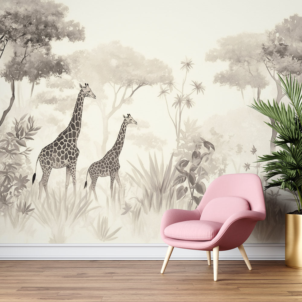 Giraffe Wallpaper | Black and White Savanna — WonderMural