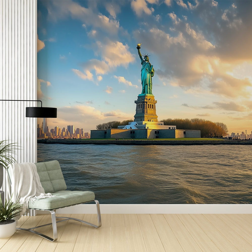 Mural Wallpaper Statue of Liberty | Sunset over New York — WonderMural