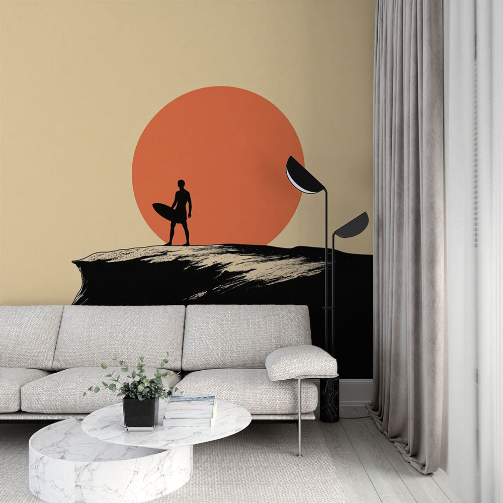 Mural Wallpaper surfer | Silhouette on sunset background — WonderMural